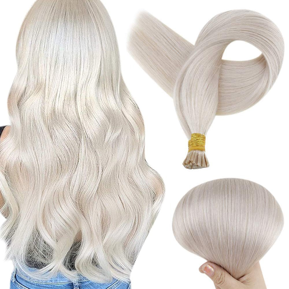 Full Shine® I Tip Real Human Hair Extensions Ice Blonde #1000 Remy ...